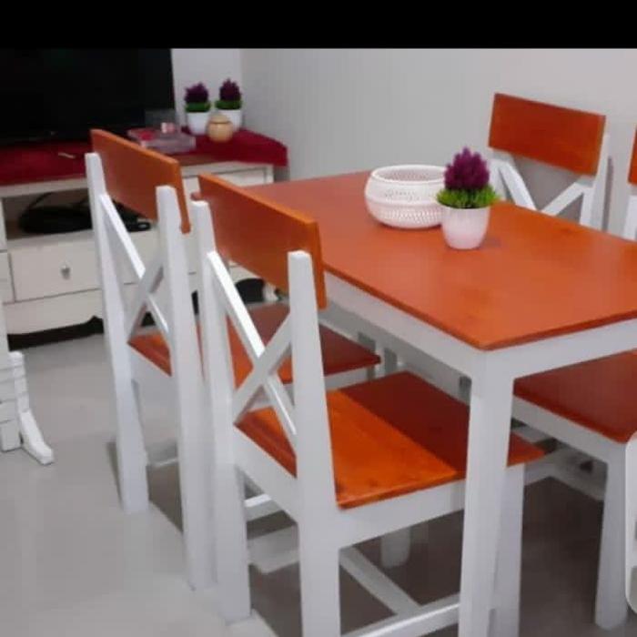 Jual meja makan. maja resto meja kafe kaki cet duco putih atas walnut ...