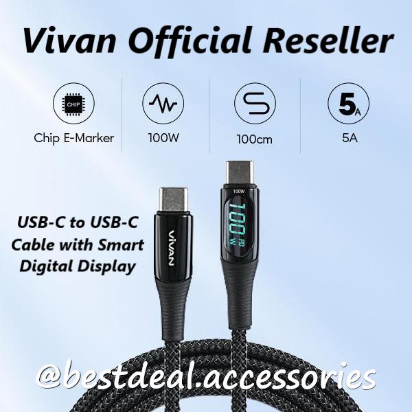 Promo Vivan VCC100 USB-C to USB-C Quick Charge Cable Smart Digital ...
