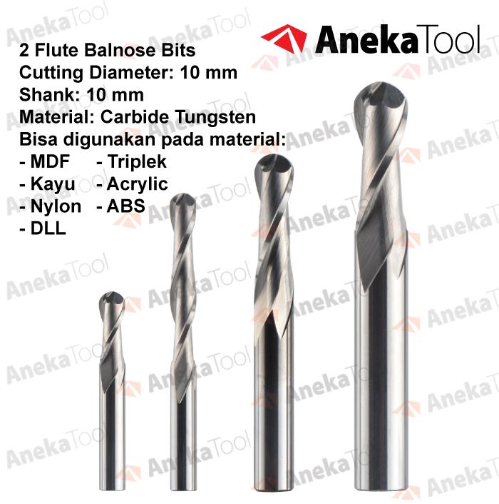Jual AT Ballnose Carbide 10mm - 2 Flute Spiral CNC Router Bit Mata Ukir ...