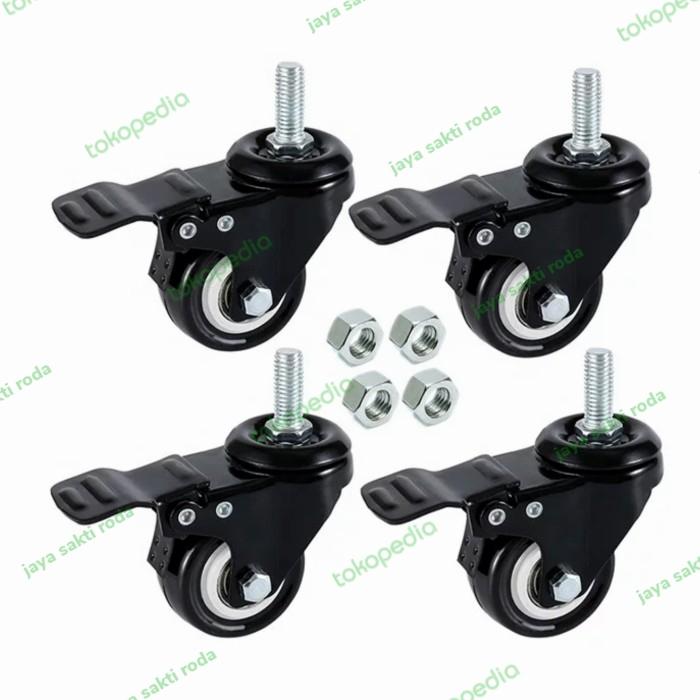 Jual Roda furniture srew 2 inch pu black putar+rem (harga isi 4 + mur ...