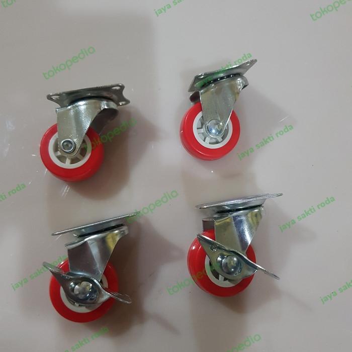Jual Roda rak kecil pu merah 1,5 inch (2muter+rem 2muter) - Jakarta ...