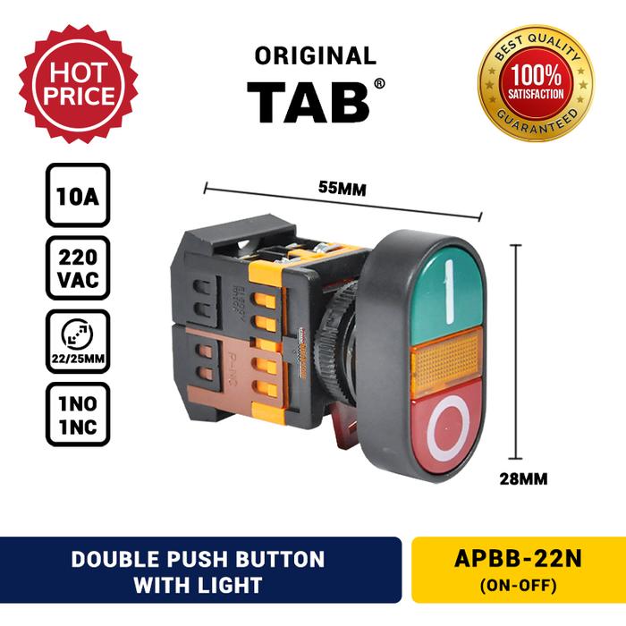 Promo Double Push Button ON OFF with Light 22 / 25mm APBB-22N TAB ...
