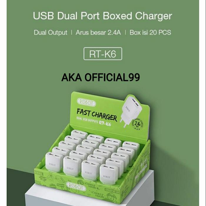 Jual 1 BOX 20 PCS ROBOT RT-K6 RTK6 2.4A 2 USB ADAPTOR KEPALA CHARGER ...