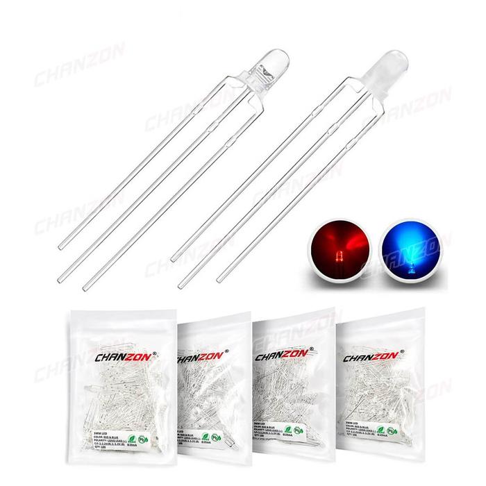 Jual 3mm LED Light Emitting Diode Lamp Bulb Bicolor Red Blue Common ...