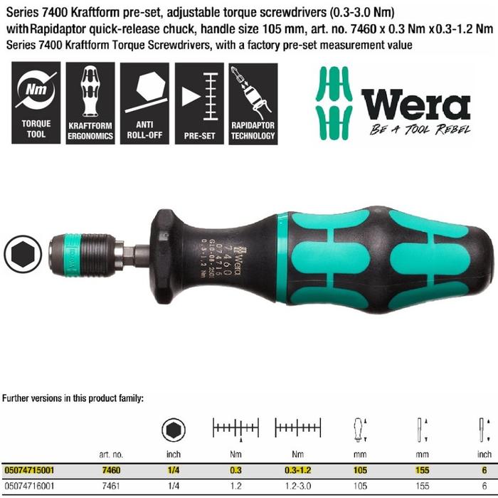 Jual Obeng Torsi 1/4" 0.3-1.2Nm Wera 05074715001 PRE-SET Torque ...