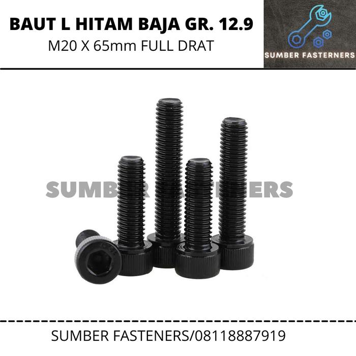 Jual Baut L M20x65mm Baja Hitam Grade 12.9 - Jakarta Utara - sumber fasteners | Tokopedia