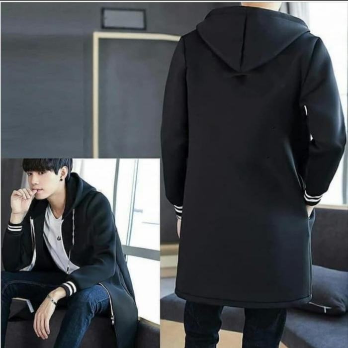 Promo jaket coat pria musim dingin versi jubah polos style - Hitam, m ...
