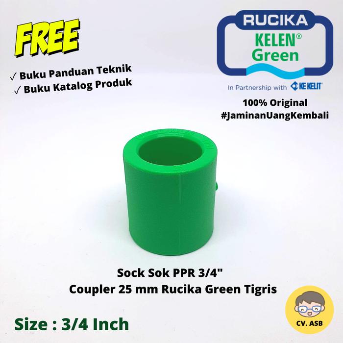 Jual Sock Sok PPR 3/4" 3/4 Inch 25mm 25 mm Coupler 25mm Rucika Green ...