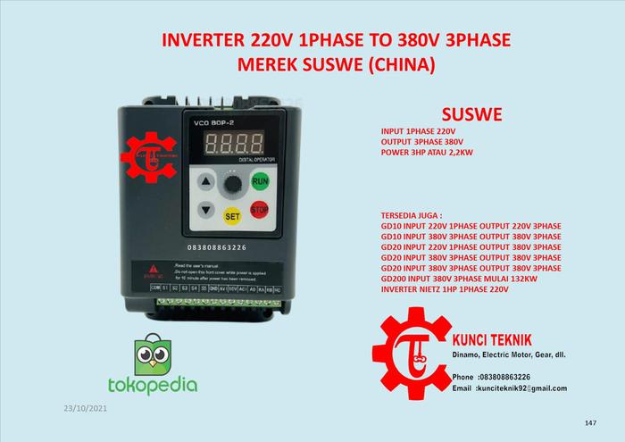 Jual SUSWE Inverter China Murah 3hp 2.2Kw China 220v 1phase TO 380v 3phase - Kota Tangerang ...