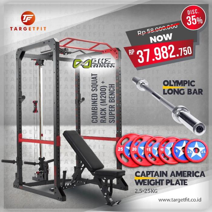 Jual DHZ COMBINED SQUAT RACK + CAPTAIN AMERICA PLATE + LONG BAR + BENCH ...