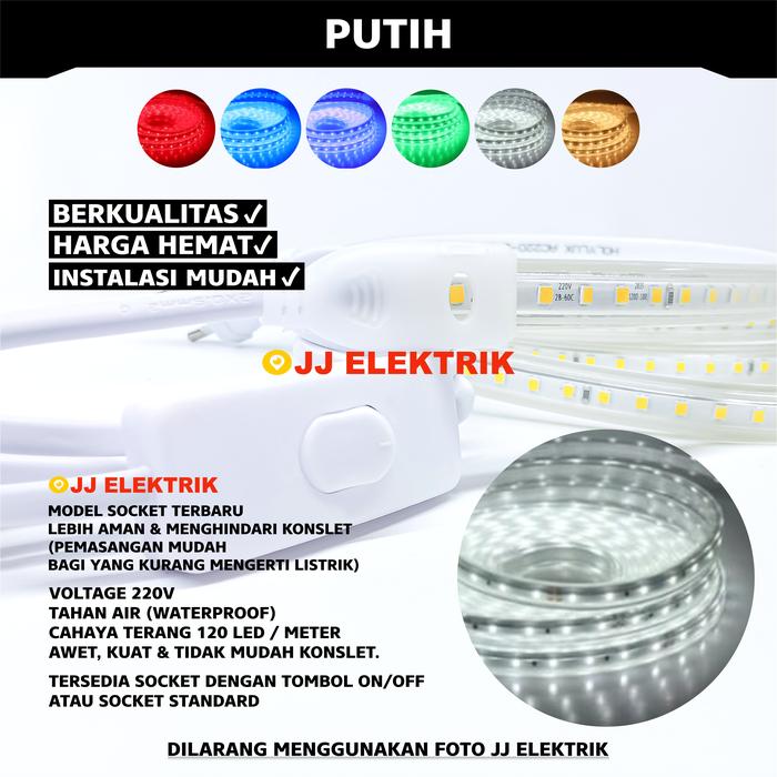 Jual lampu led strip selang premium terang awet 220v 220 volt saklar on ...
