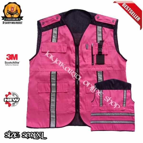 Jual ROMPI SAFETY VEST 3M SCOTLITE PINK HITAM TASLAN WATER PROOF ...