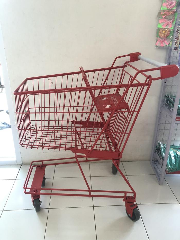 Jual Trolley supermarket 100 ltr merah | troli Belanja | Troli murah ...