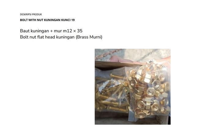 Jual Baut Kuningan Bolt mur M12 x 35 Flat Head Brass csk machine screw ...