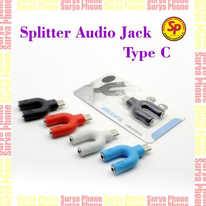 Jual Audio Jack type C Splitter U 2in1 Mic headset Male to Female ...