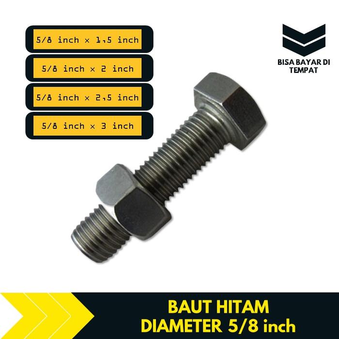 Jual Baut Mur Hitam Diameter 5/8 Inch M16 Panjang 4 5 6 7 cm - 3" = 7cm ...