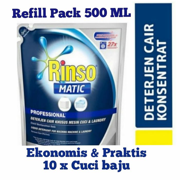 Jual Refiil Pack Bottle 500 ml Rinso cair matic professional 10 x cuci ...