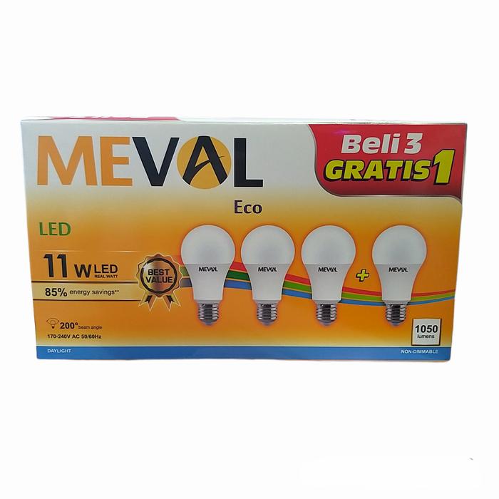 Jual Lampu Led 11 Watt Meval Eco (3+1) E27 - 6500K Cooldaylight Putih ...