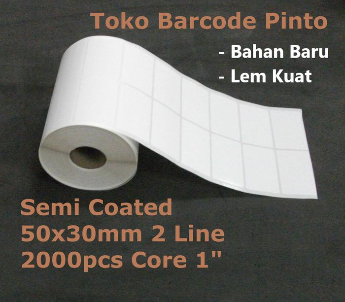 Jual Semi Coated 50x30mm 2Line 2000pcs Gap Core1"Label Stiker Barcode ...