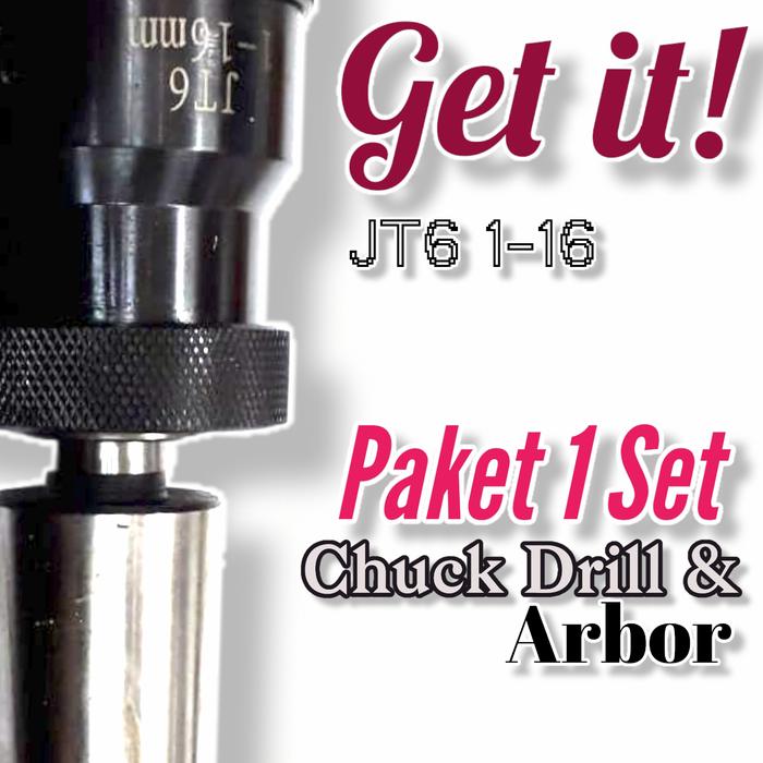 Jual Kepala Bor drill chuck keyless 1-16mm JT6 satu set Arbor MT 2, 3 ...