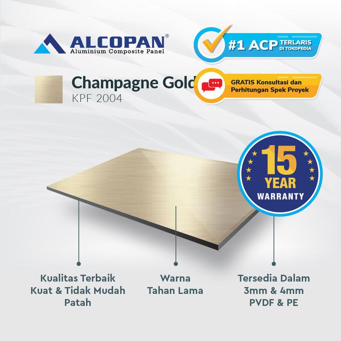 Promo ACP Alcopan Champagne Golden Outdoor PVDF 4mm Aluminium Composite ...