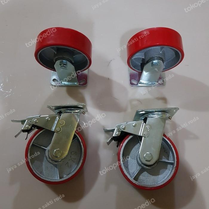 Jual Roda pu heavy duty taiwan 5 inch 2putar+rem 2mati (harga isi 4 ...