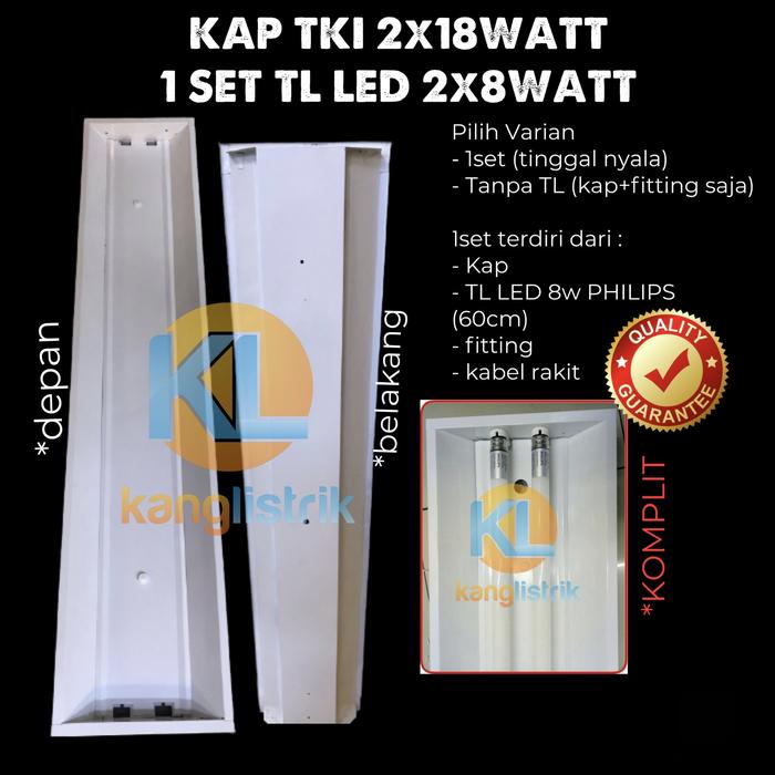 Jual KAP TKI 2x18 SET KOMPLIT TL LED PHILIPS 2x8 watt T8 panjang 60cm ...