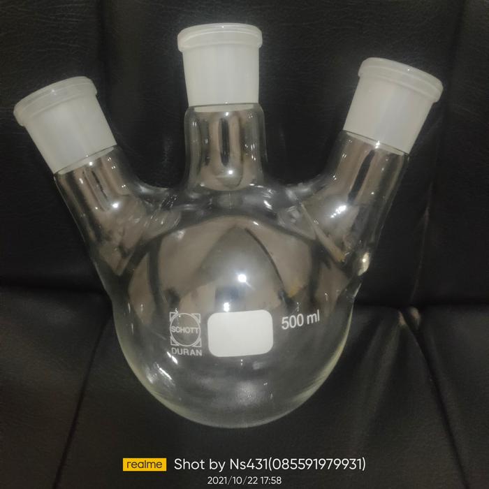 Jual boiling flask 3 neck 500 ml duran / labu alas bulat 3 leher 500ml ...