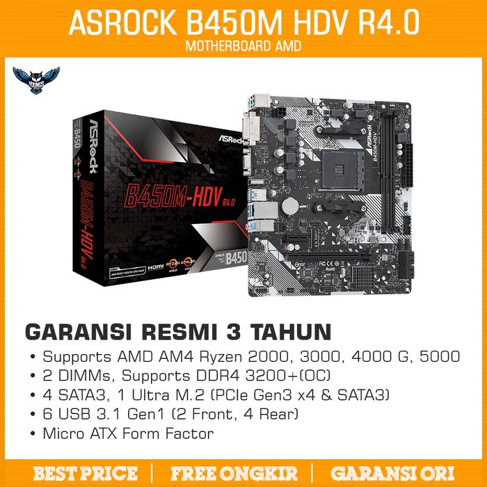 Jual Motherboard Asrock B450m-hdv R4.0 Amd Am4 B450 Ddr4 Matx B450m Hdv ...