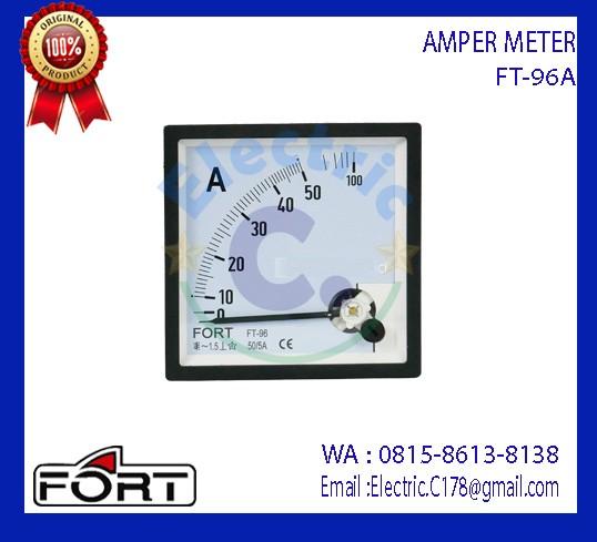 Jual Ampere meter FORT / FT-96A / 0 - 50A/100A / VIA CT /5A CLASS 1.5 ...