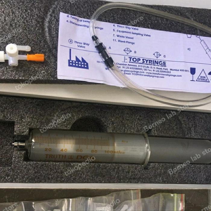 Jual Syringe Glass DGA 100ml 100cc for oil transformer Merk Truth ...