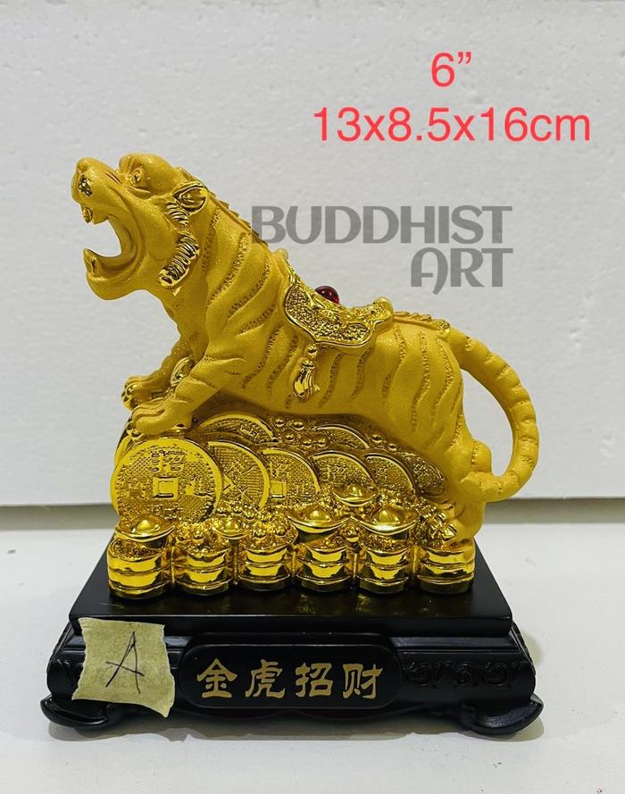 Jual Pajangan 12 shio macan emas shio harimau fiber tatakan kayu 6 inch ...