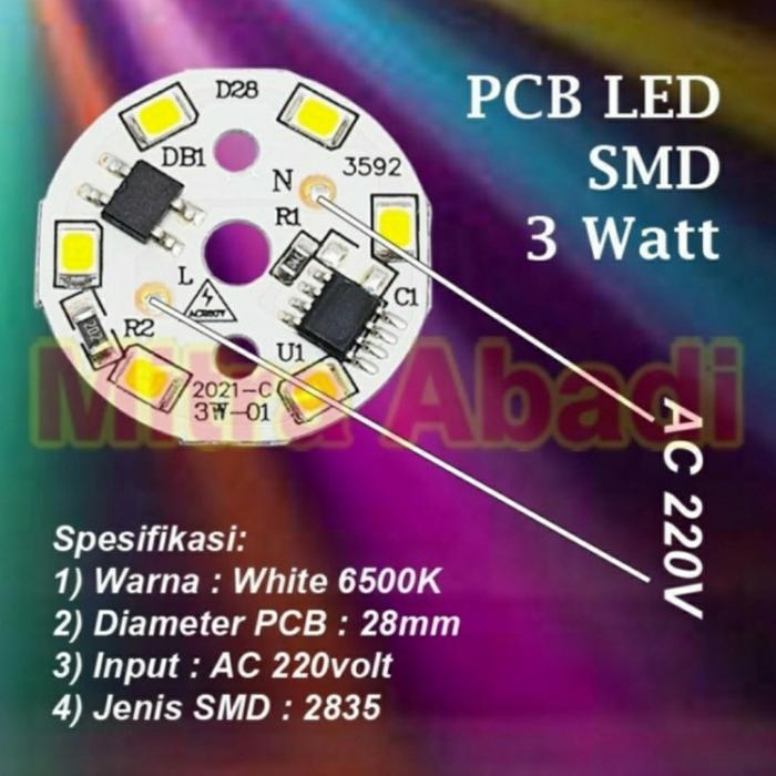 Jual PCB Round Bulat LED SMD 2835 Putih 6500K AC 220V - 3 WATT ...