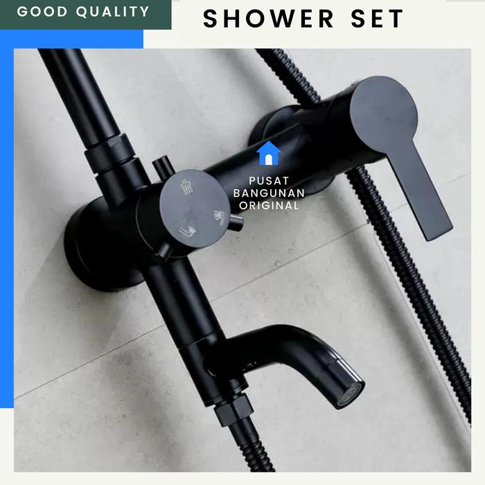 Jual TIANG SHOWER SET STAINLESS STEEL SS 304 HITAM BLACK SHOWER MIXER ...