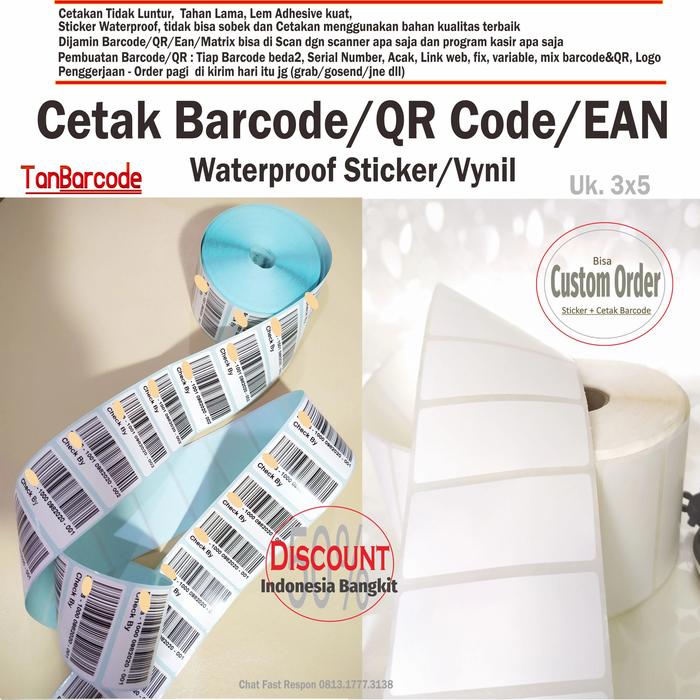 Jual PROMO 3x5 waterproof cetak sticker Barcode/QR/ean - Jakarta Barat ...
