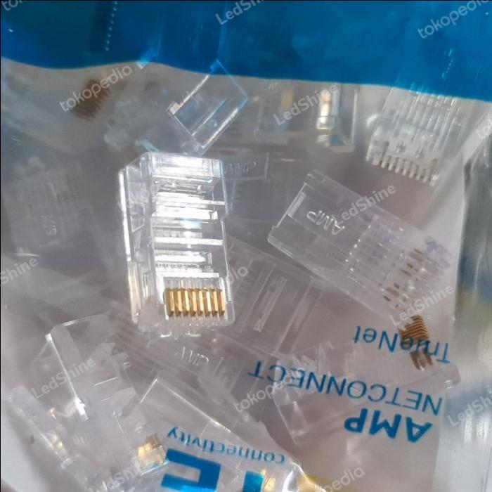 Jual Konektor RJ45 AMP USA Cat5e 1 pack 100pcs Connector UTP Cat5 Rj 45 ...