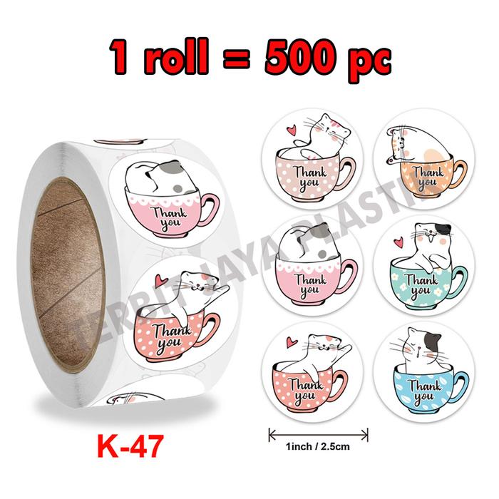 Jual Stiker Seal Penutup Thank You Cat Kucing Kopi Lucu Bulat 1 inch ...