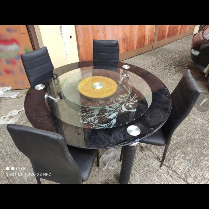 Jual MEJA MAKAN MINIMALIS KACA BULAT SET 4 KURSI + PUTARAN SAYUR ...