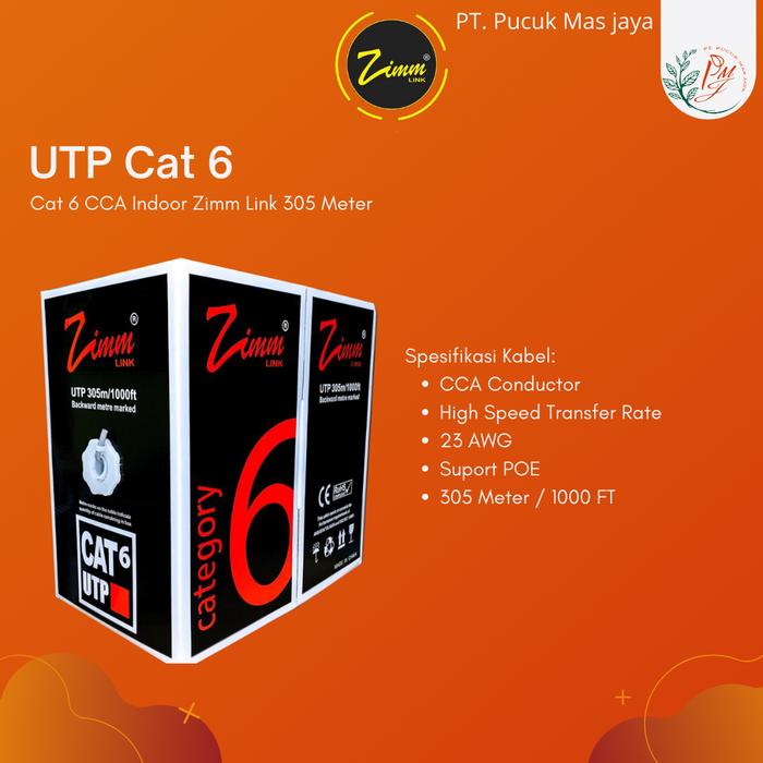 Jual KABEL LAN UTP Cat 6 CCA Indoor merek Zimmlink 305 Meter - Kota ...