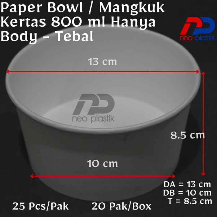 Jual Paper Bowl / Mangkuk Kertas Tahan Panas 800 ml - Hanya Body - Kota ...