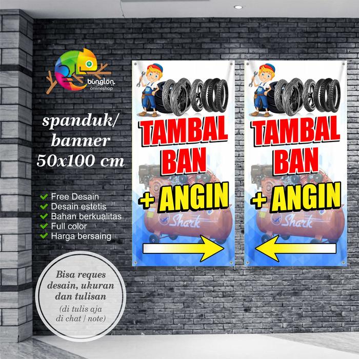 Jual Size 50x100 Cm, Spanduk Banner Plang Tambal Ban (Depan Belakang ...