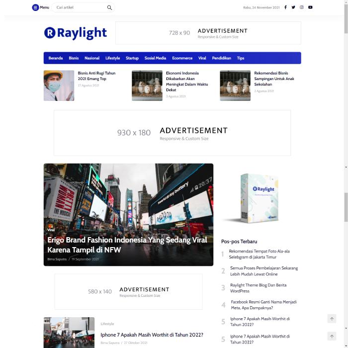 Jual RayLight Theme - Blog and News WordPress Theme Original Licence ...