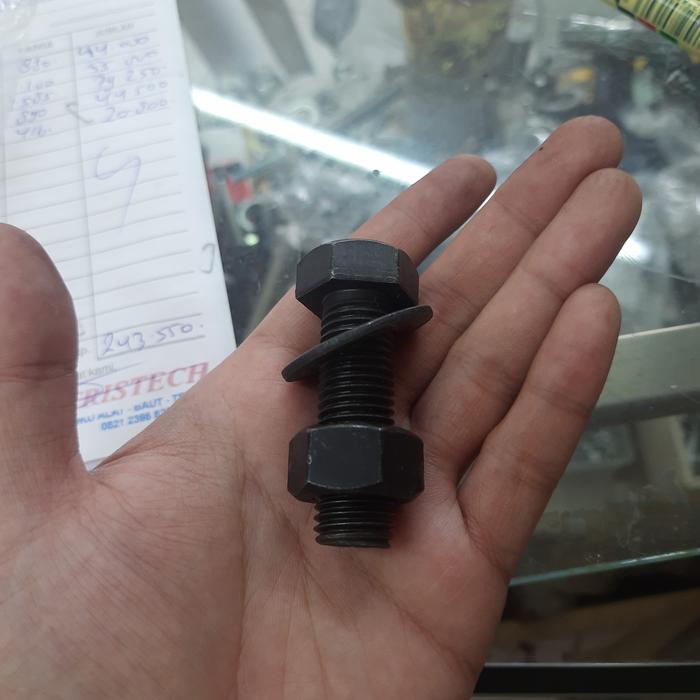 Jual Baut mur baja m16 x 50 baut baja hitam grade 8.8 high tensile bolt HTB - HALF DRAT ...