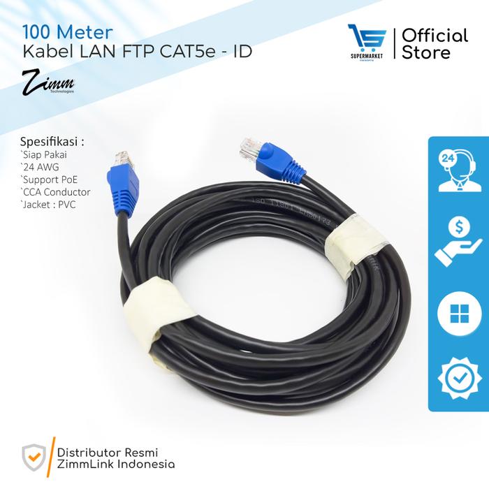 Jual Kabel LAN STP FTP Cat 5e Outdoor CCA Zimmlink Siap Pakai 100 Meter ...