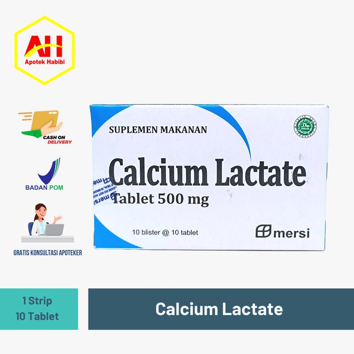 Jual CALCIUM KALK KALSIUM LACTATE LAKTATE MERSI 500MG 1 STRIP ISI 10 ...