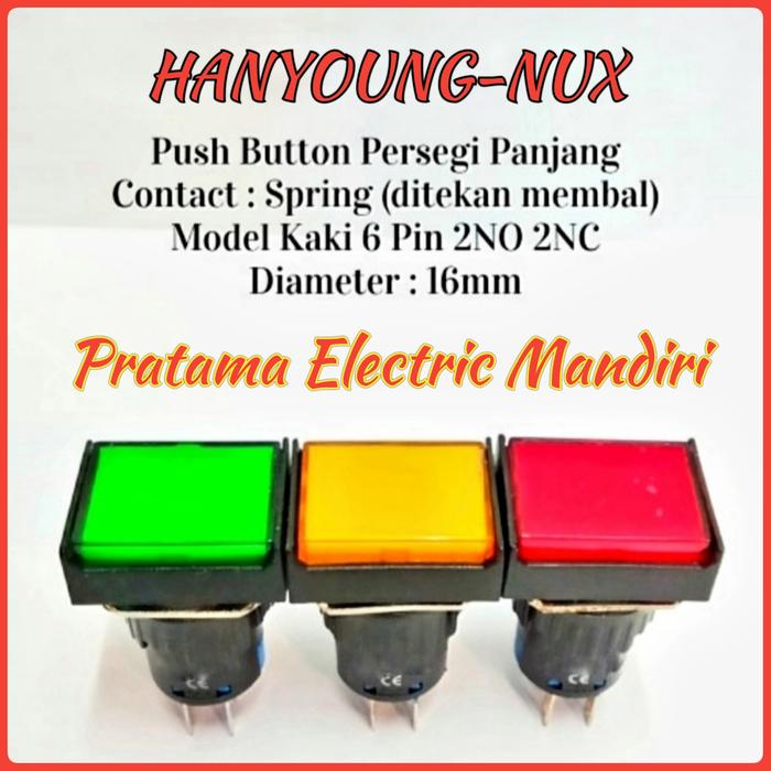 Jual HANYOUNG NUX Push Button Lamp Lampu Regtangular Persegi 16mm 24VDC ...
