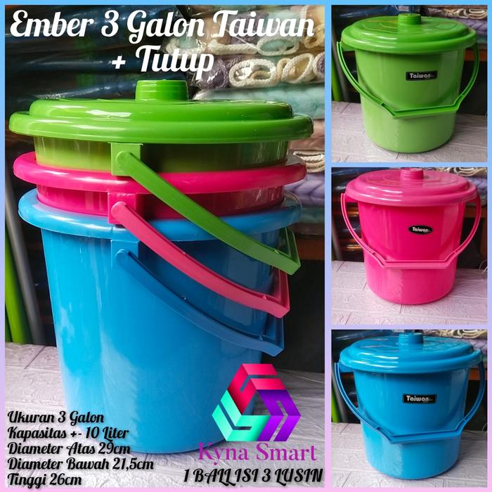 Jual Ember 3 Galon Dengan TUTUP Taiwan / Timba Air Plastik Serbaguna ...