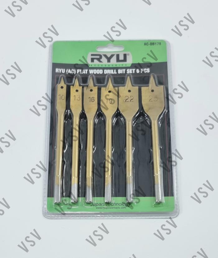 Jual RYU Mata Bor Kayu set Mata Bor kipas set 6pcs Flat Wood Drill Bits ...