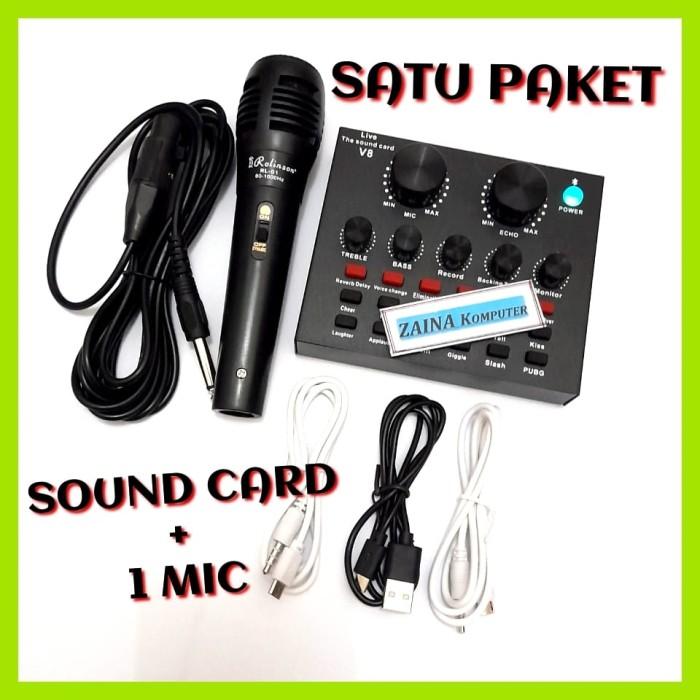 Jual Sound Card V8 Mixer Audio Soundcard Alat Karoke Paket V8 + Mic ...