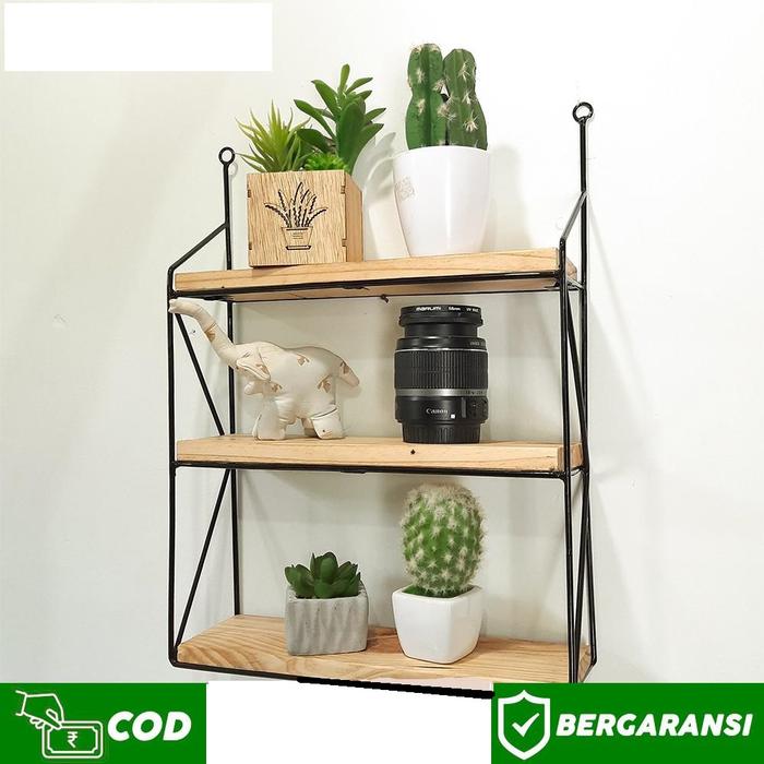 Jual Rak Dinding Besi Minimalis 3 Susun Ambalan Kayu / Rak Dinding ...
